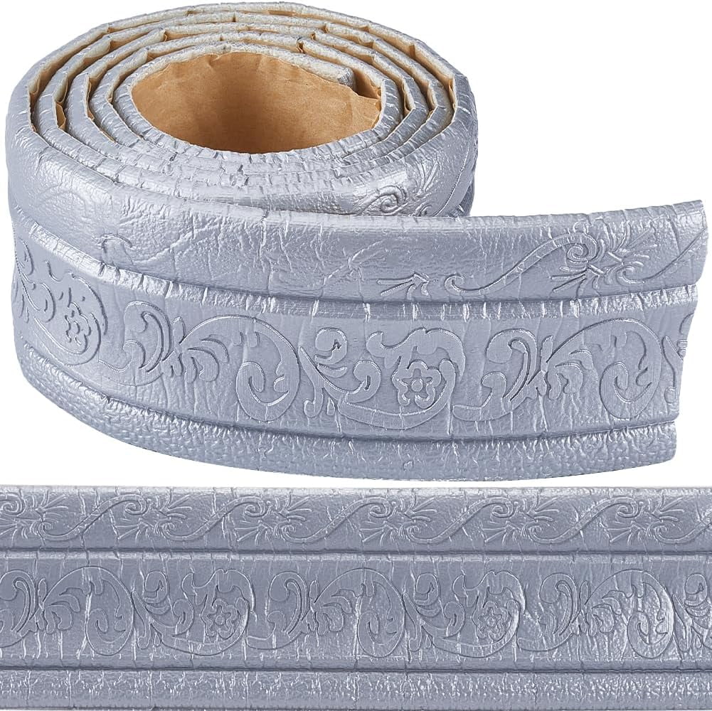 88 x 3 Inch Silver 3D Sticky Decorative Wallpaper Border Foam Baseboard ...