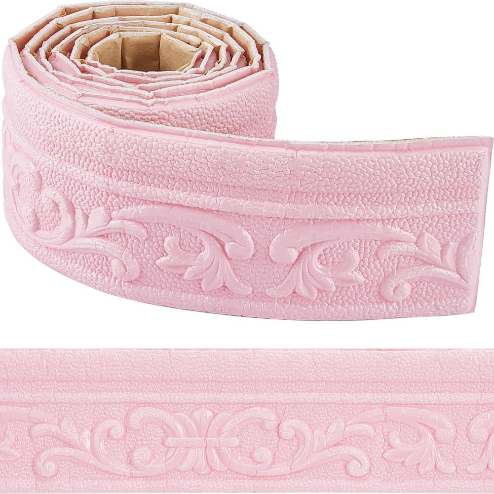 88 x 3in Crown Molding Peel and Stick 3D Flexible Foam Wall Trim Pink ...