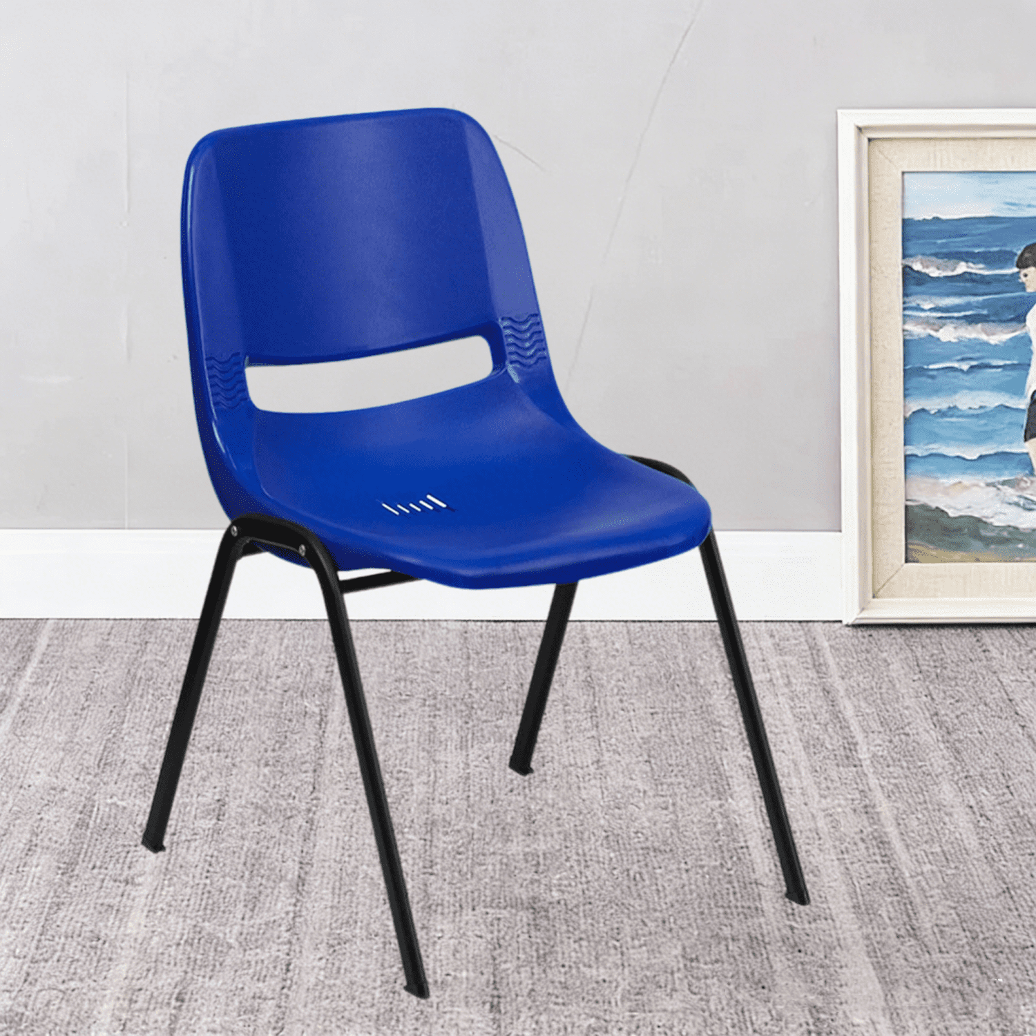 880 Lbs Weight Capacity Blue Ergonomic Shell Stacking Chair With Black ...