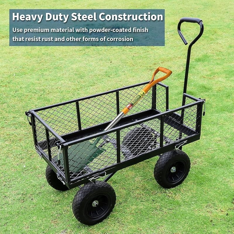 880 lbs 10" Flat Free Tires Steel Garden Cart with 180° Rotating Handle ...