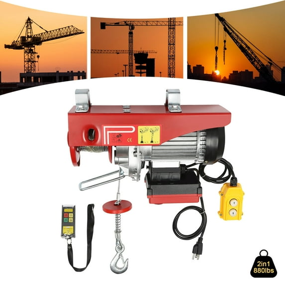 880lbs Automatic Electric Cable Hoist Overhead Pulley Winch with Towing ...