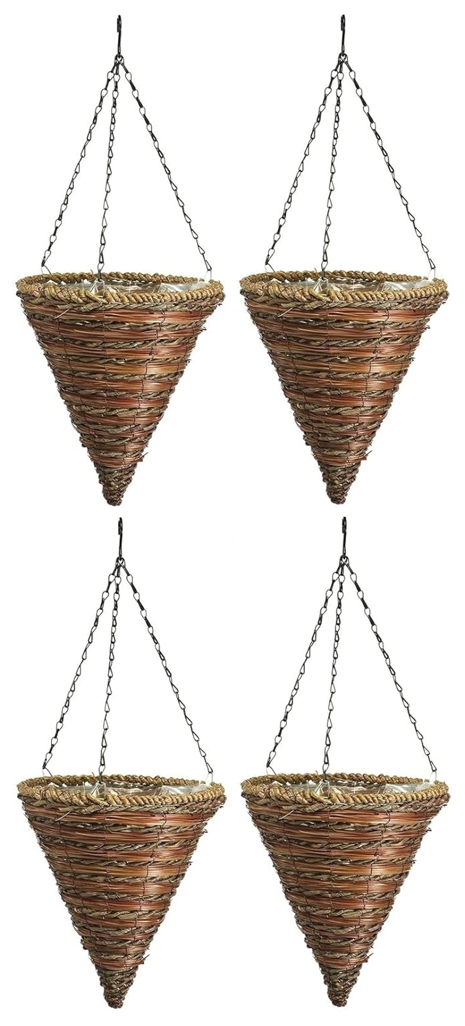 88636GT 12" Rope & Fern Wicker Cone Hanging Basket Planters - Quantity ...