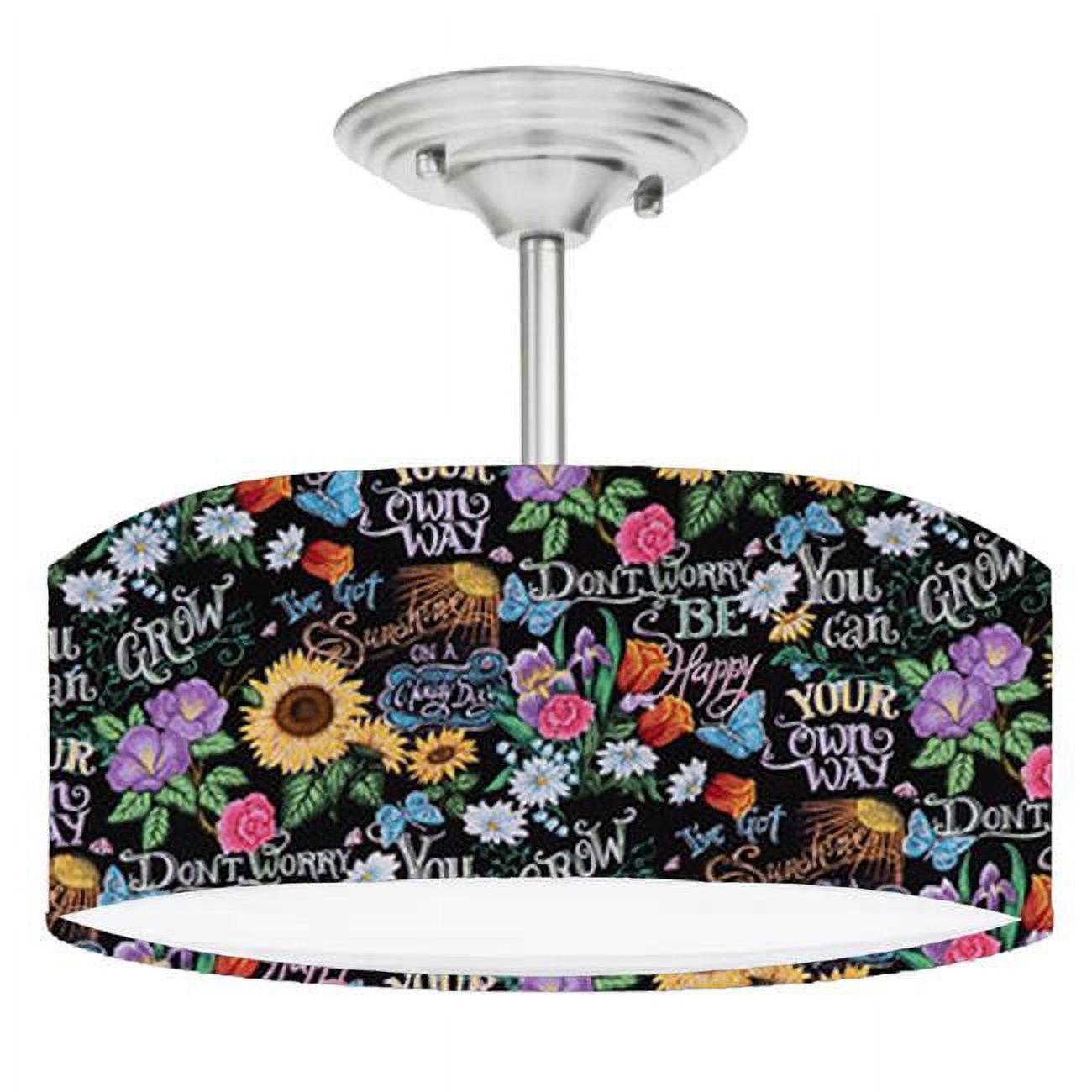 888 Cool Fans DR-0001006 Inspirational Garden Floral 2-Light Brushed Nickel Drum Style LED Lamp ...