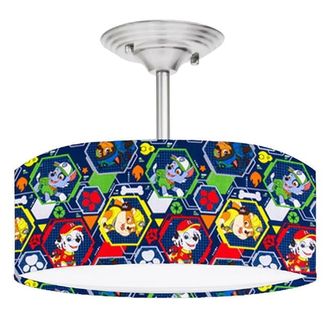 888 Cool Fans DR-0001013 Paw Patrol Badges 2-Light Brushed Nickel Drum Style LED Lamp Fixture ...
