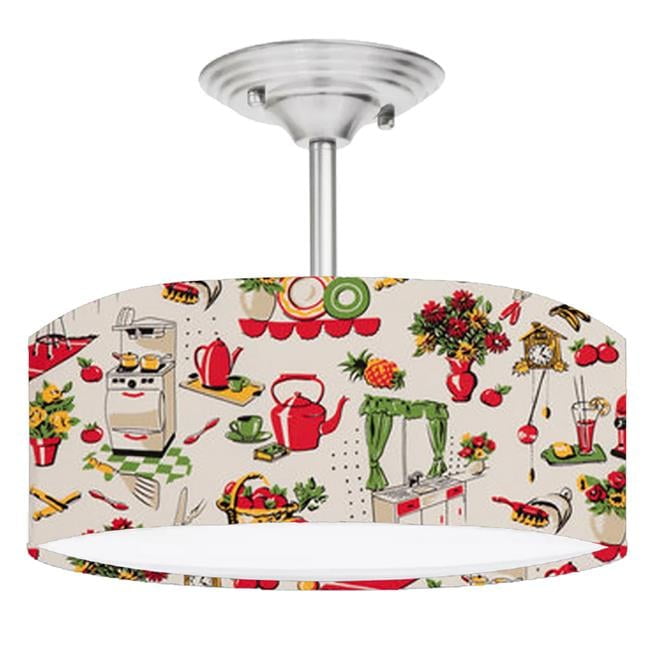 888 Cool Fans DR-0001025 50s Kitchen 2-Light Brushed Nickel Drum Style LED Lamp Fixture ...