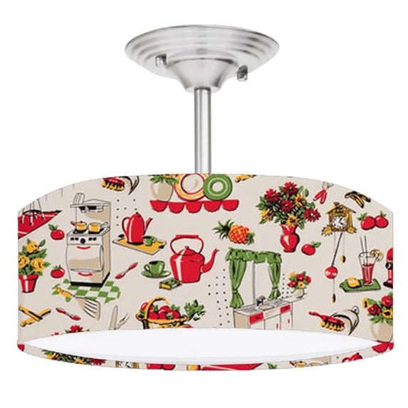 888 Cool Fans DR-0001025 50s Kitchen 2-Light Brushed Nickel Drum Style ...