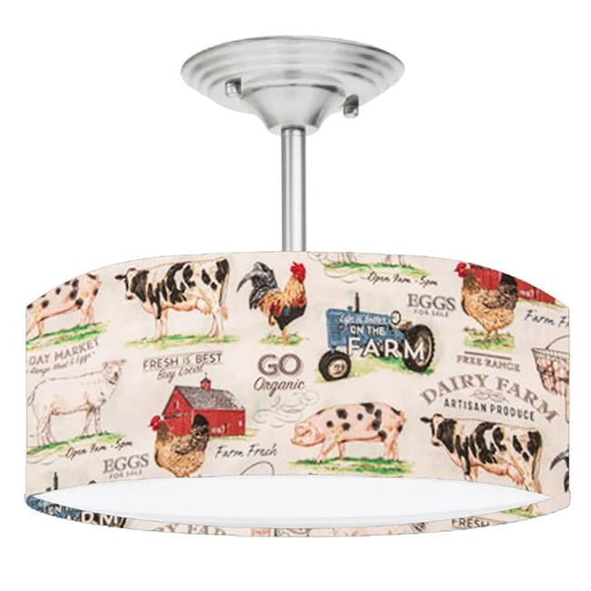 888 Cool Fans DR-0001028 Dairy Farmhouse 2-Light Brushed Nickel Drum Style LED Lamp Fixture ...