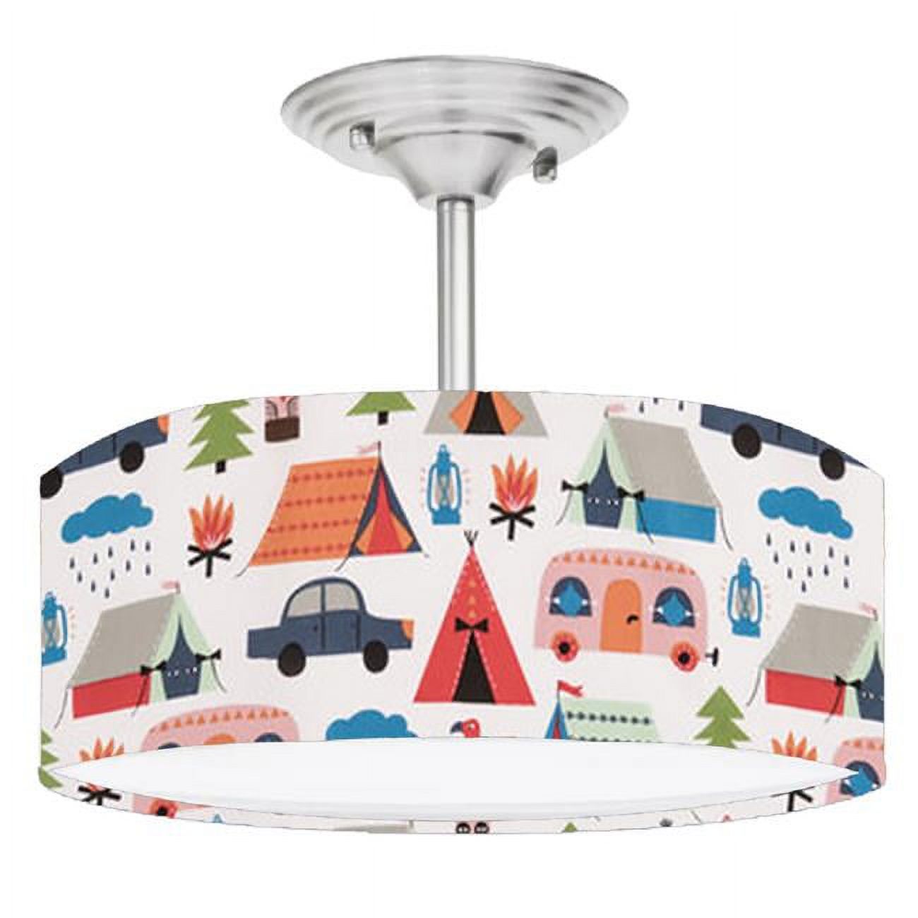 888 Cool Fans DR-0001029 Cute Lil Camper 2-Light Brushed Nickel Drum Style LED Lamp Fixture ...