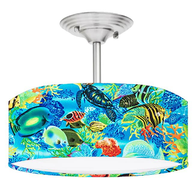888 Cool Fans DR-0001046 Tropical Fish Ocean Life 2-Light Brushed ...