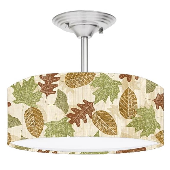 888 Cool Fans DR-0001069 Fall Leaves 2-Light Brushed Nickel Drum Style ...
