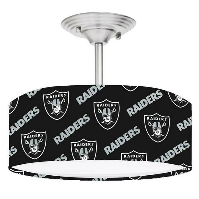 888 Cool Fans DR-0001075 Raiders NFL Football 2-Light Brushed Nickel Drum LED Lamp Fixture ...