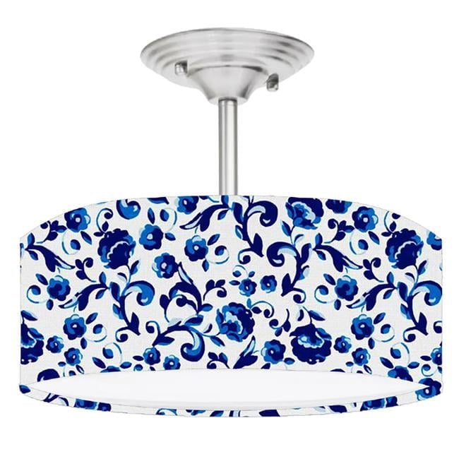 888 Cool Fans DR-0001081 Tiny Blue Floral Delft 2-Light Brushed Nickel ...