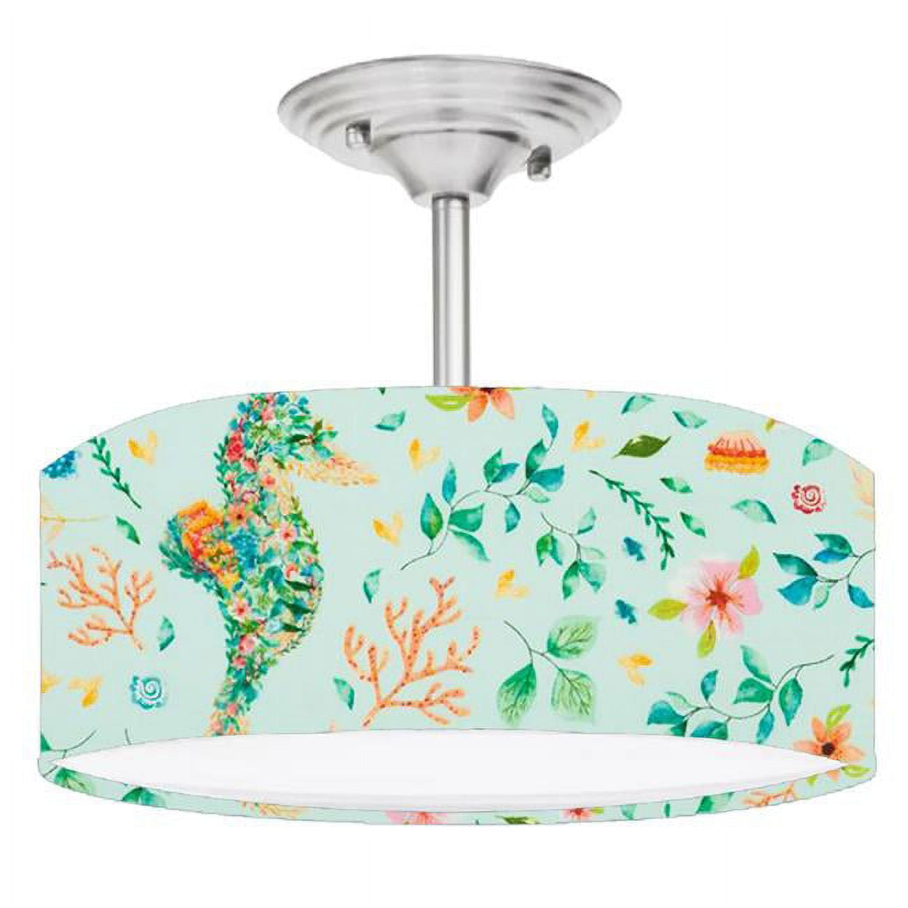 888 Cool Fans DR-0001082 Floral Seahorse 2-Light Brushed Nickel Drum ...