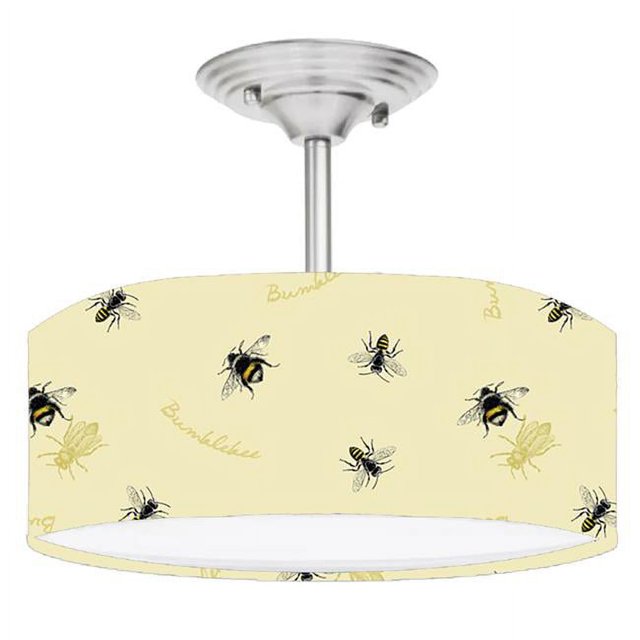 888 Cool Fans DR-0001129 Vintage Bee Bumblebee 2 Light Brushed Nickel Drum Style LED Lamp ...