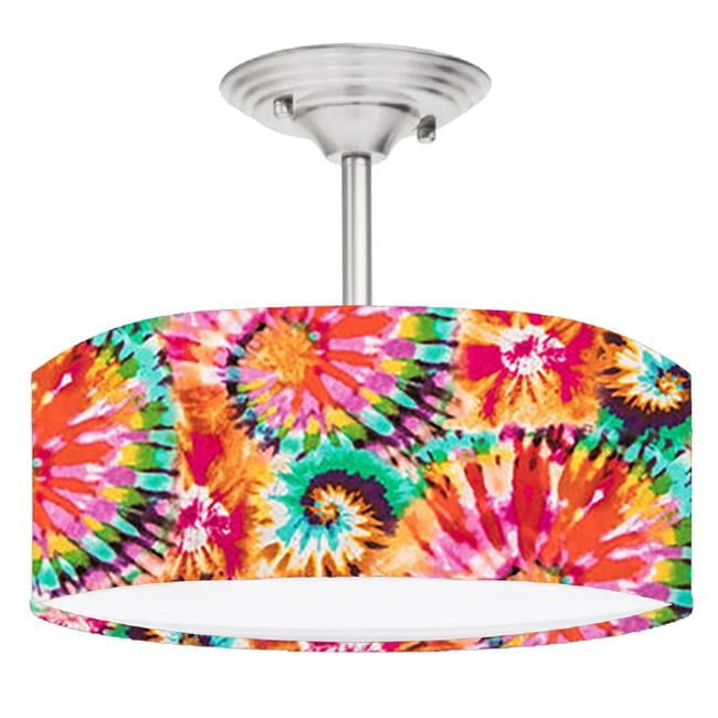 888 Cool Fans DR-0001155 Tie Dye 2-Light Brushed Nickel Drum Style LED ...