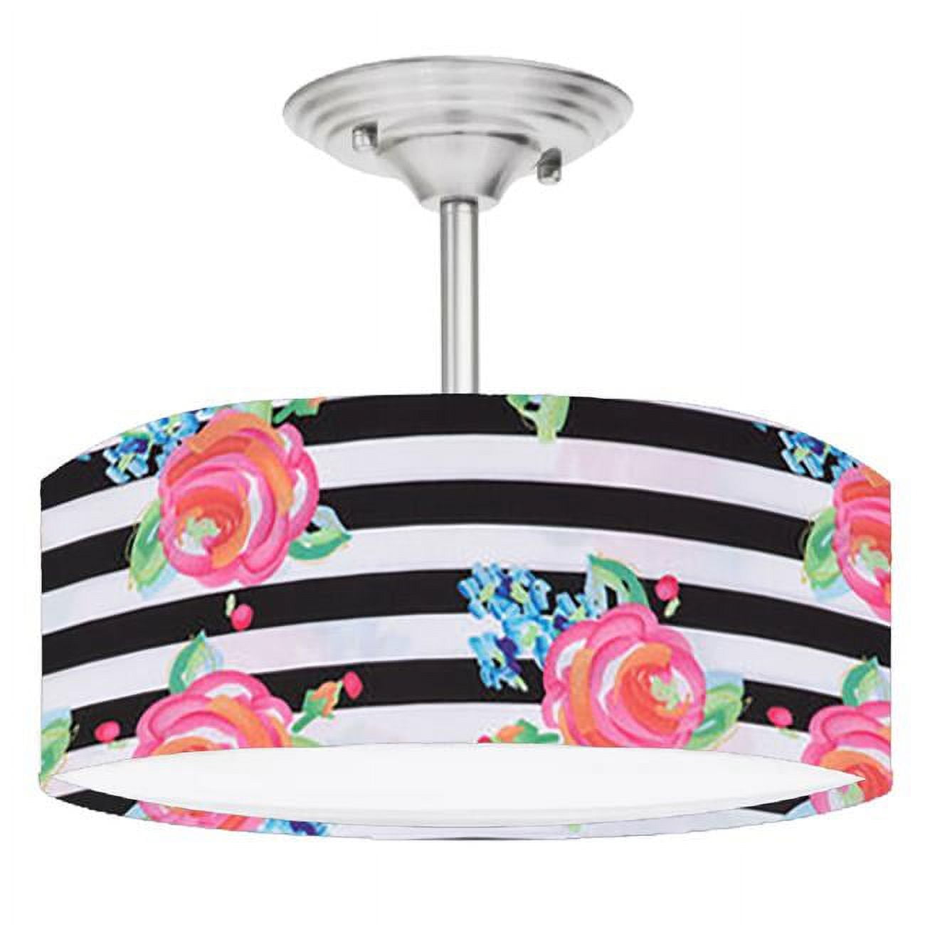 888 Cool Fans DR-0001190 Pink Roses on Black White Stripe 2-Light ...