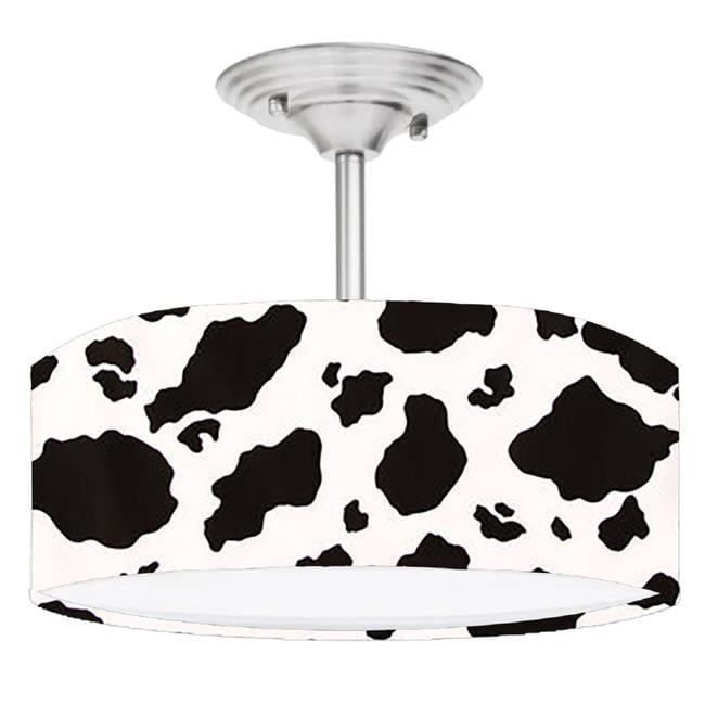888 Cool Fans Cow Print 2-Light Ceiling LED Lamp, Brushed Nickel Drum ...