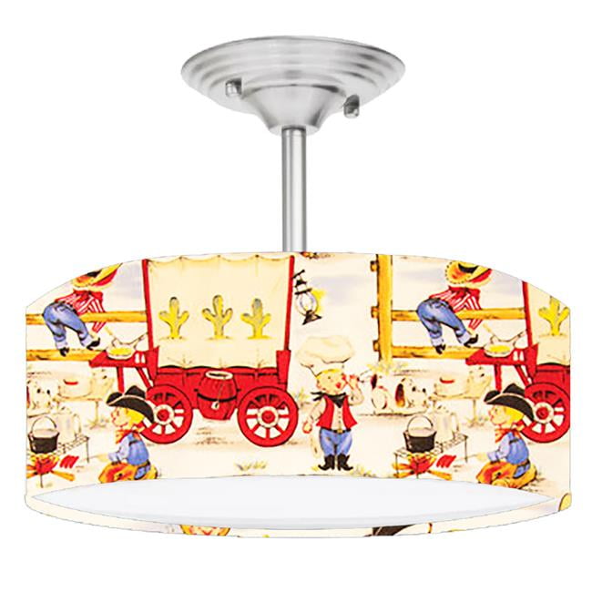 888 Cool Fans DR-0001215 Cowpokes Rodeo Kids 2-Light Brushed Nickel Drum Style LED Lamp Fixture ...