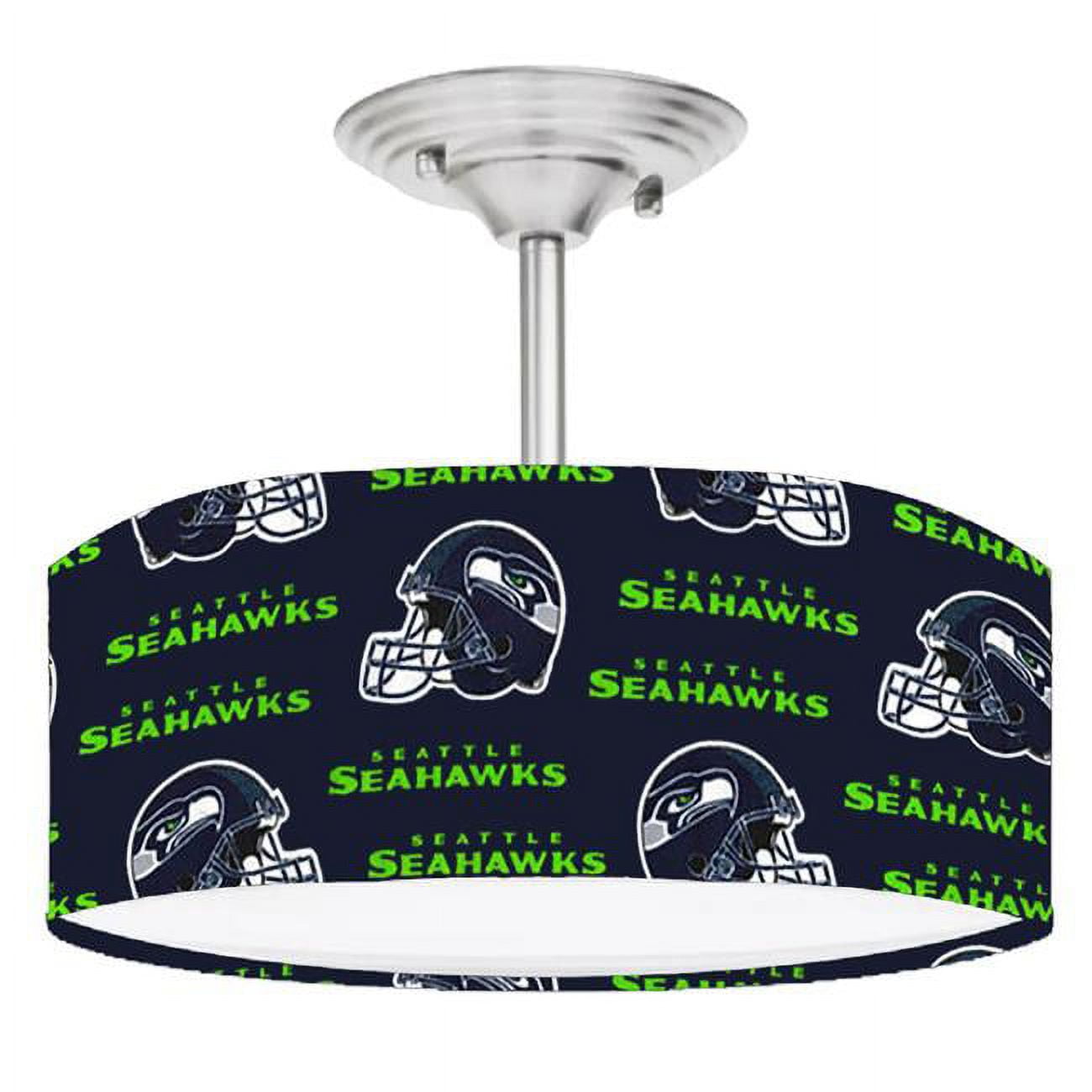 888 Cool Fans DR-0001360 Seahawks NFL Football 2 Light Brushed Nickel Drum Style LED Lamp ...