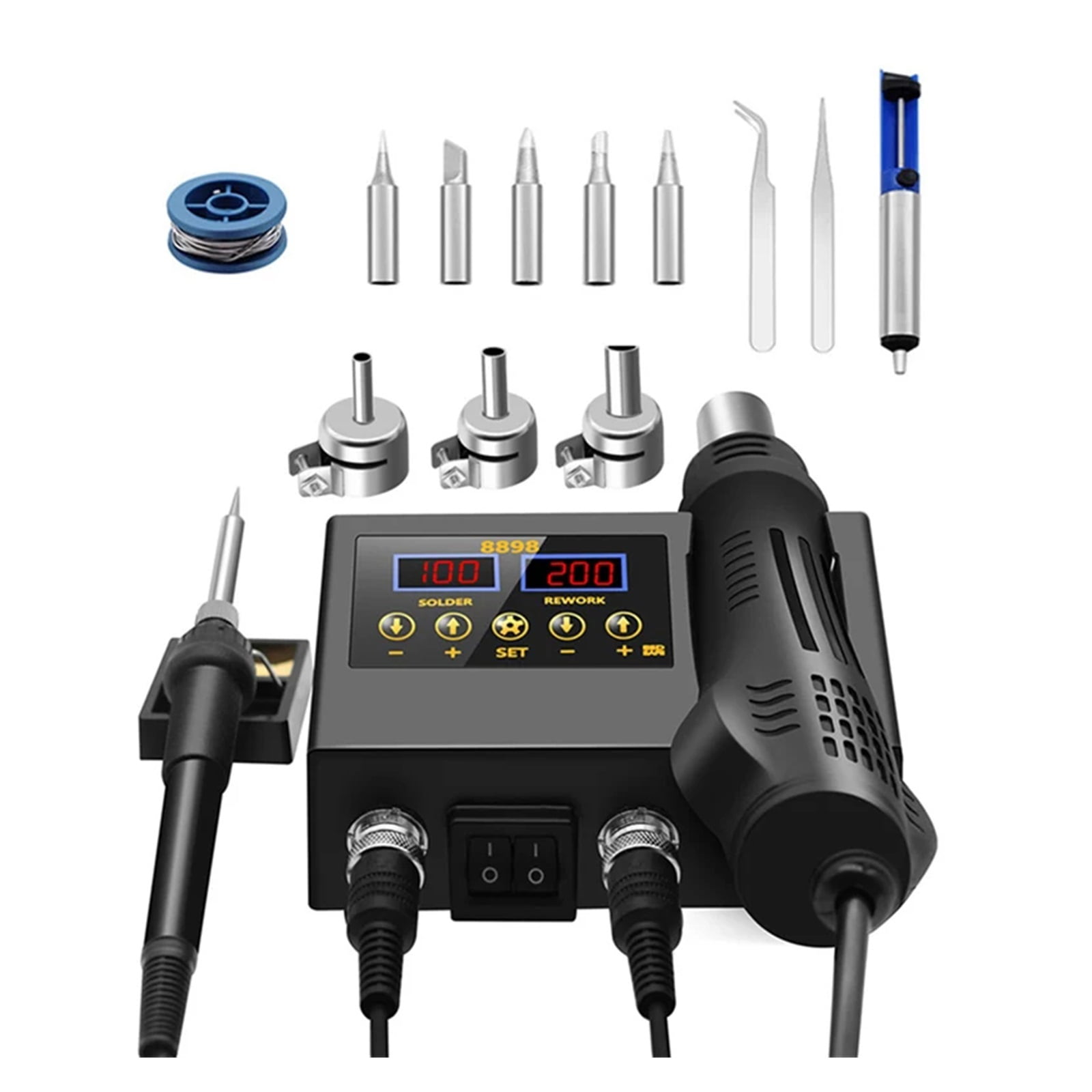 8898 Soldering Station Portable Digital Hot Air Gun BGA Rework Solder ...