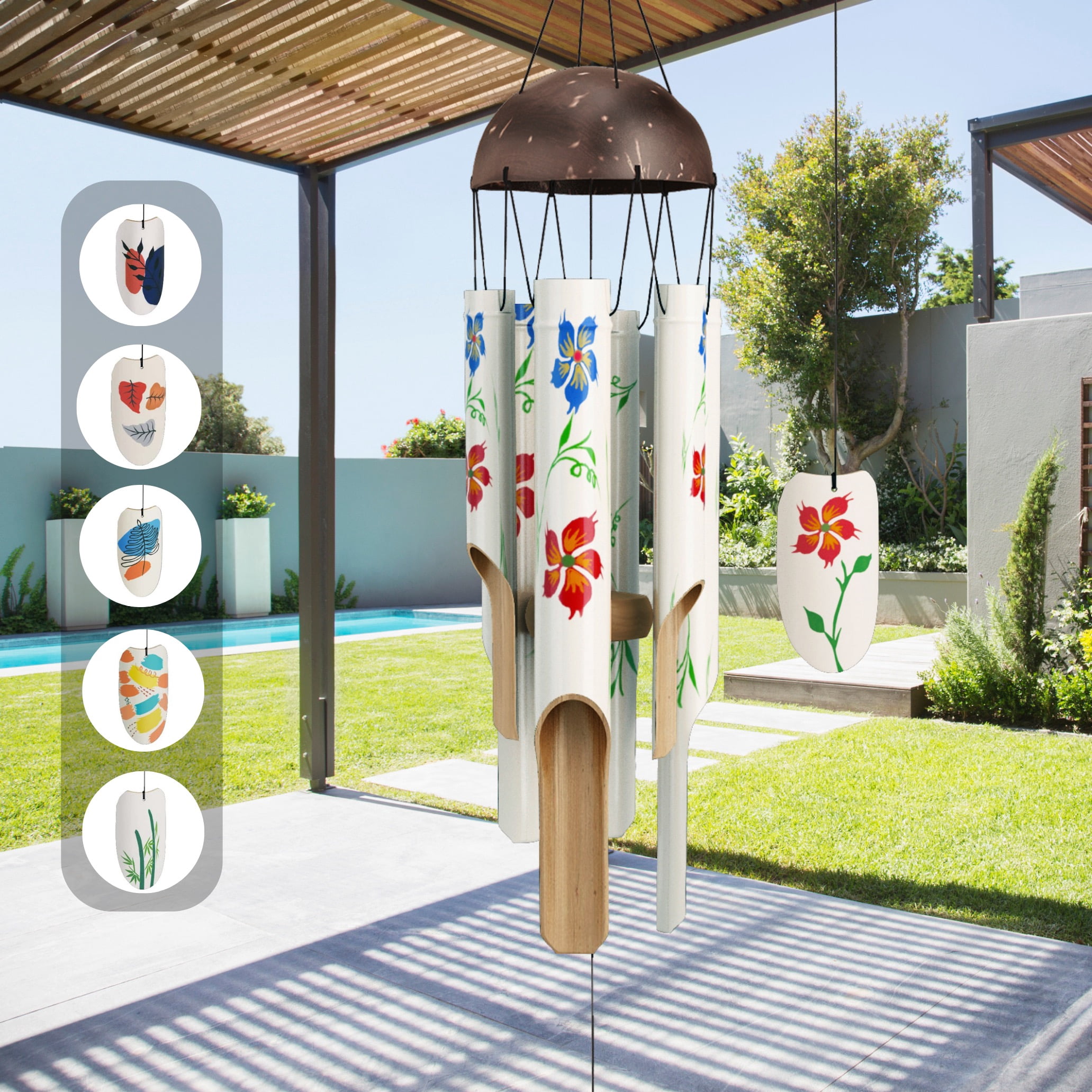 88Craft Jepuni Bamboo Wind Chimes 38" Hand Painting Aesthetic Flumeria ...