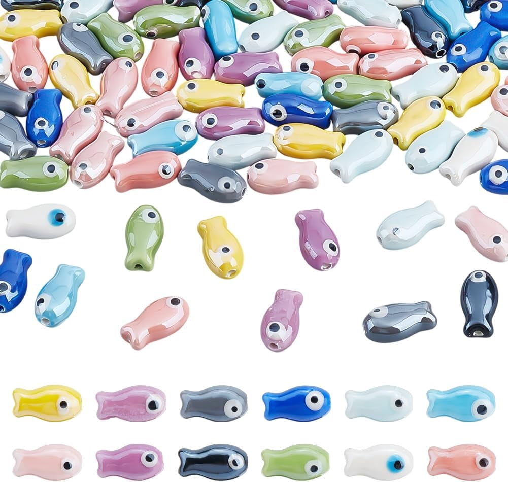 88Pcs Cremic Fish Beads 11 Color Porcelain Ocean Theme Fish Beads ...