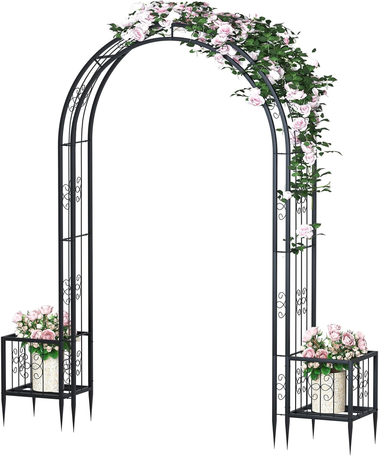 88in Steel Garden Arch Arbor Trellis with Planter Boxes for Climbing ...