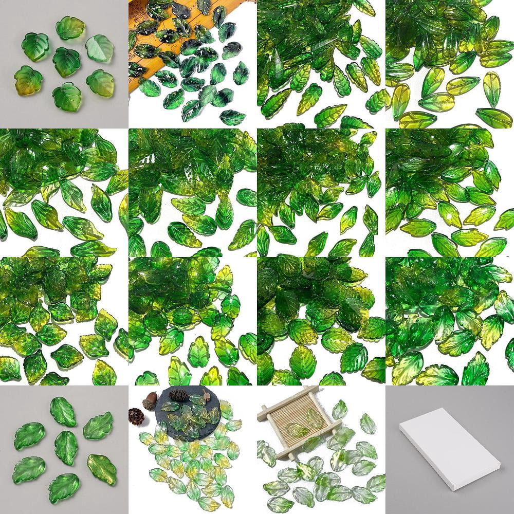 88pcs 11 style Gradient Color Transparent Glass Pendants Leaf Charms ...