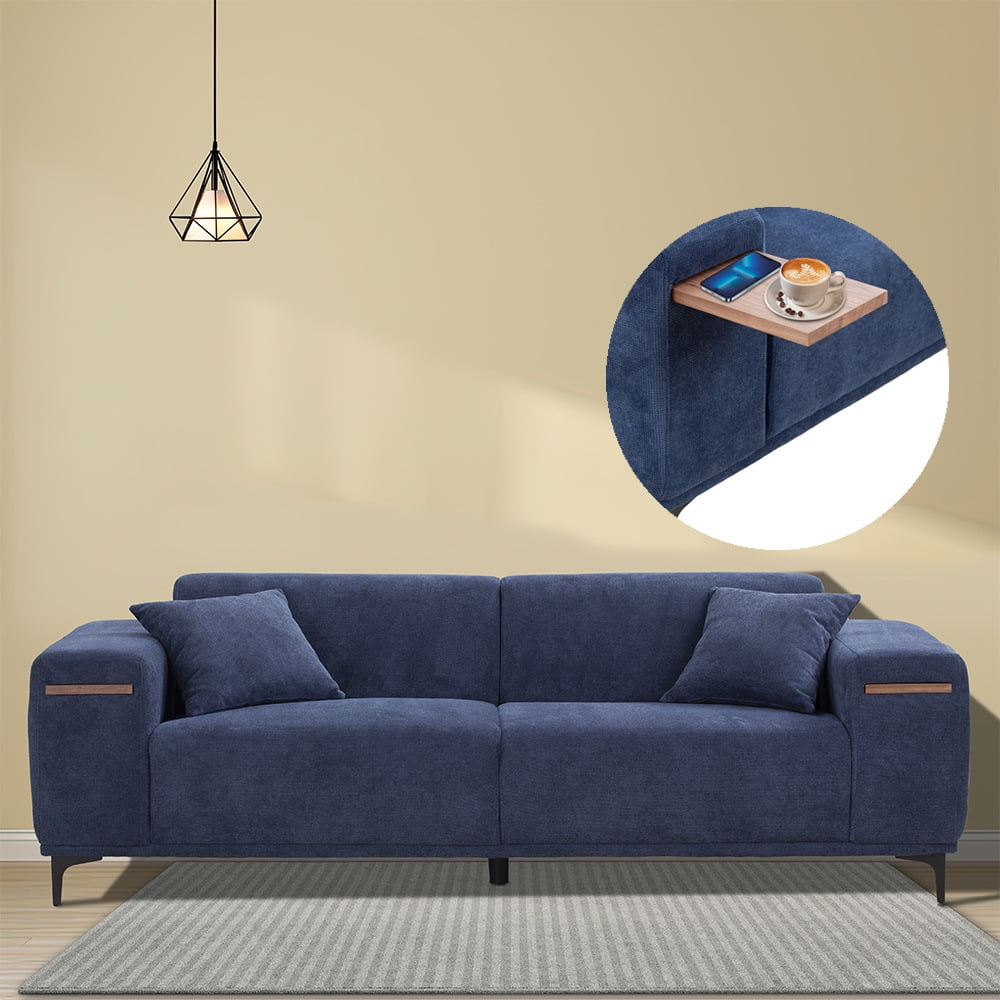 89.7" Overstuffed Curved Couch with Stretchable Pad Table, Deep Seat ...