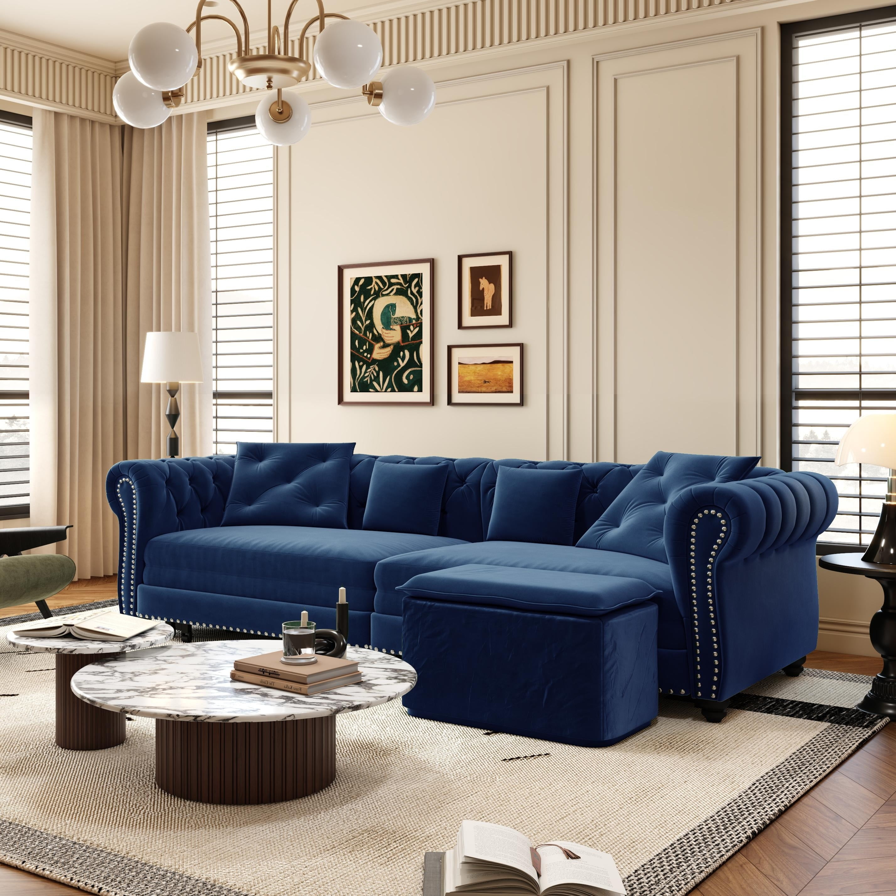 89" Convertible Couches and Sofas, Velvet 3-Seater Sofa with Movable ...