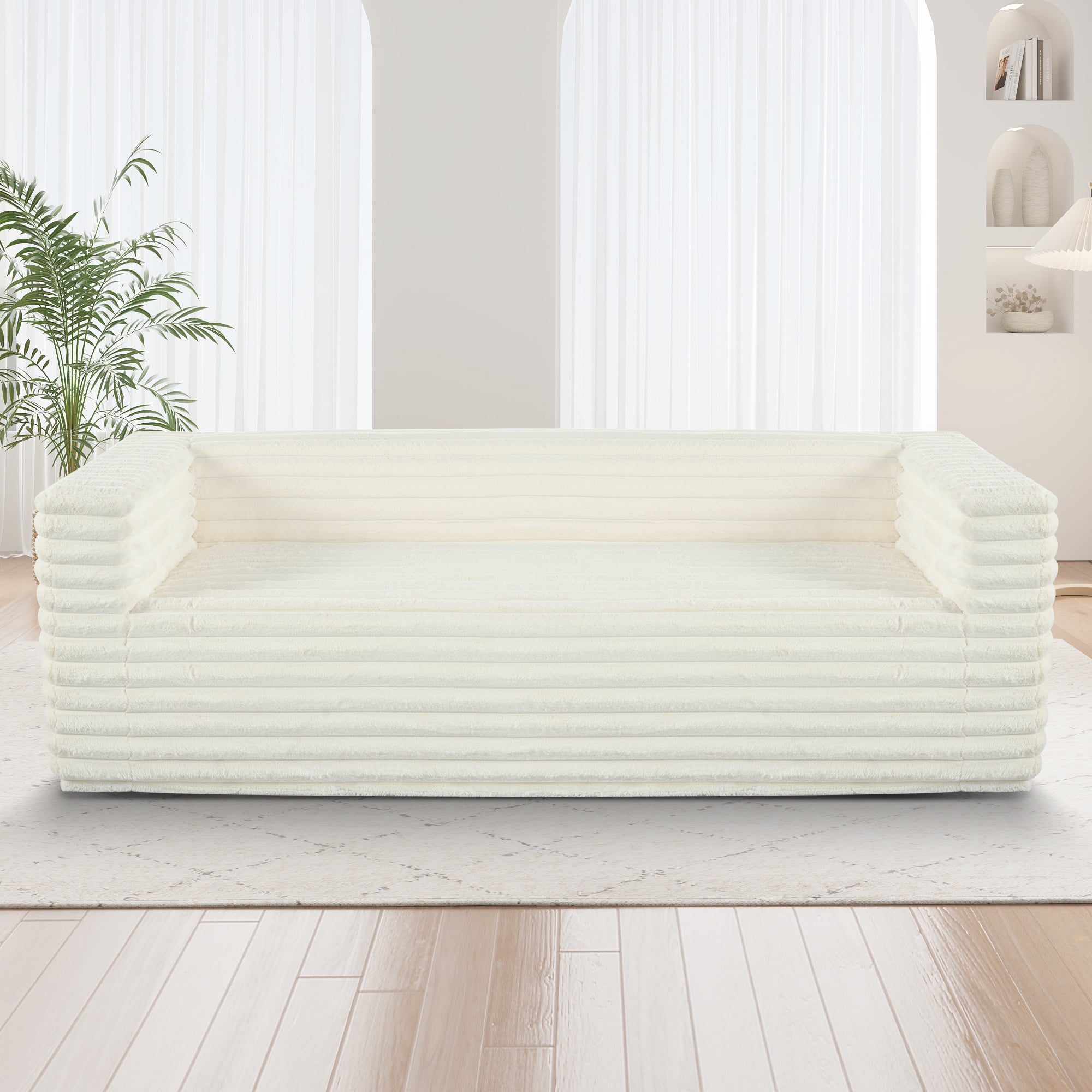 89" Modern Corduroy Sofa Couch, 3 Seats Plush Sofa with Squared Arm ...