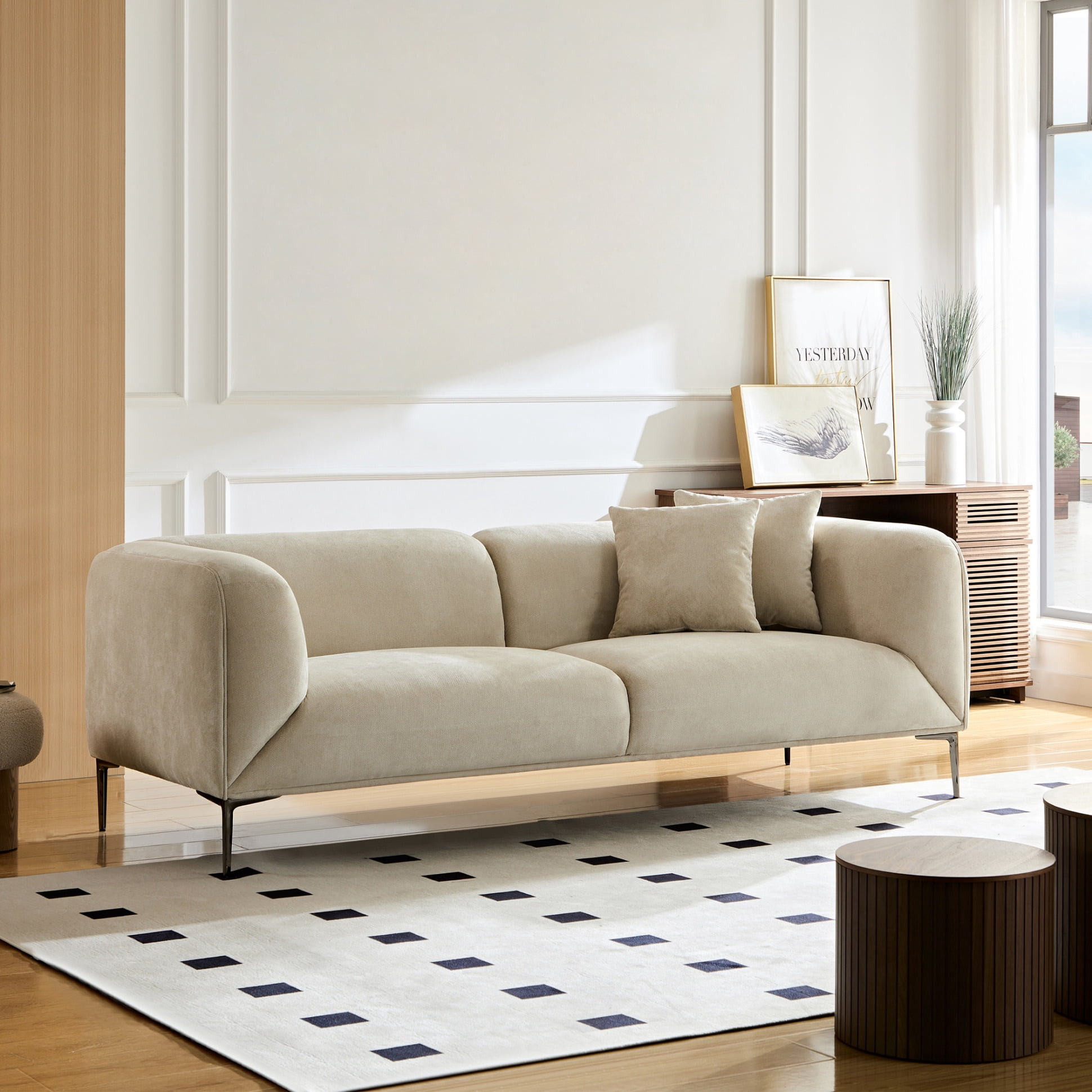 89" Modern Loveseat Sofa for Living Room, Fabric Upholstered Couch with ...