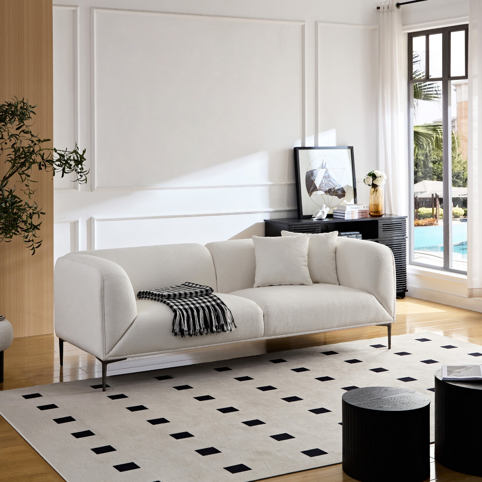 89" Modern Loveseat Sofa for Living Room, Fabric Upholstered Couch with ...