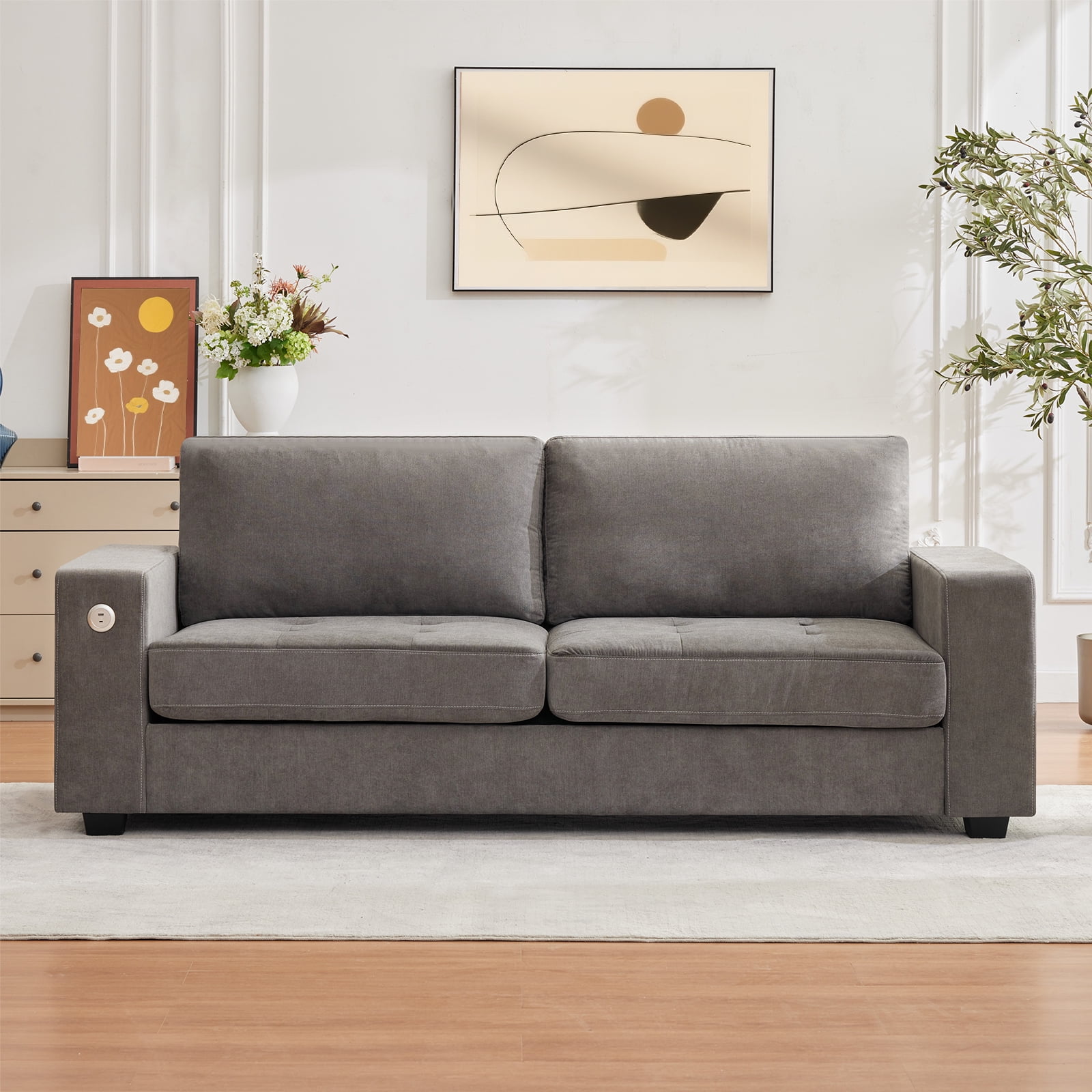 89" Modern Sectional Sofa - Chenille Fabric 2-Piece Convertible Sofa ...
