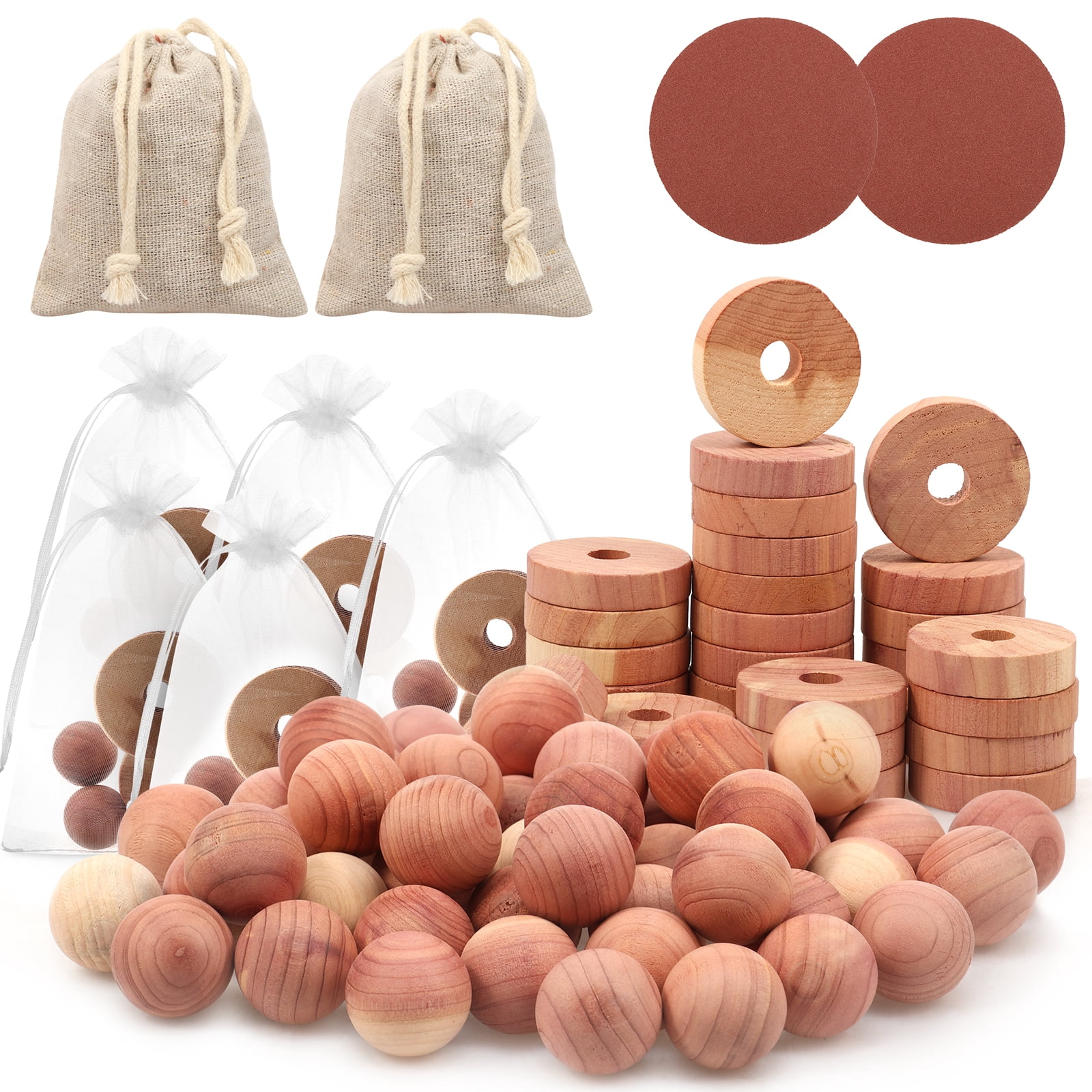 89-Piece Red Cedar Blocks for Closet Storage, 50 Balls & 30 Rings ...