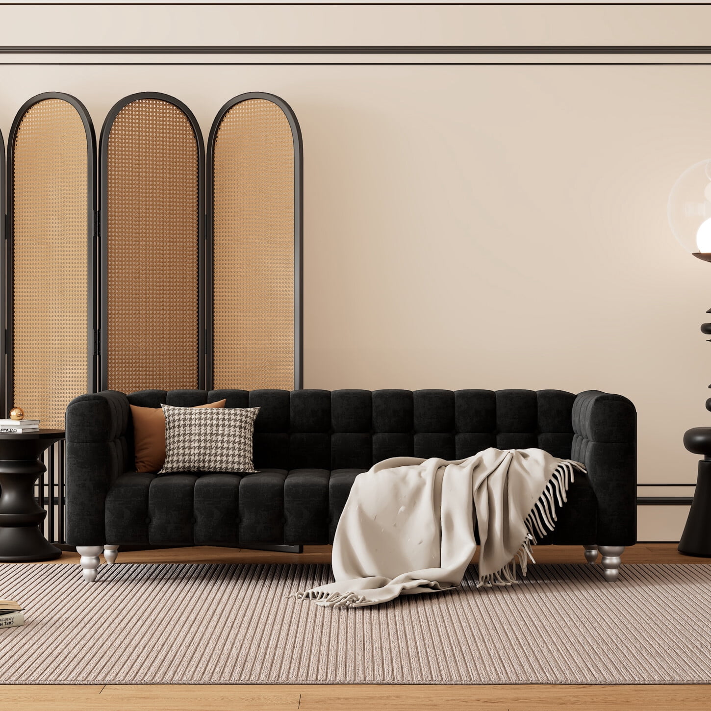 89" Velvet Accent Sofa 3 Seater Sleeper Sofa Couch with Solid Wood Legs ...