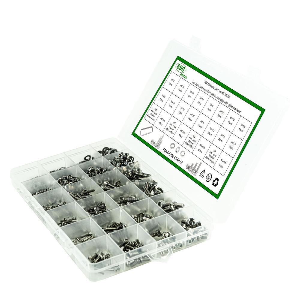 890Pcs Metric Screw Assortment Set Hex Socket Head Caps Bolts and Nut ...