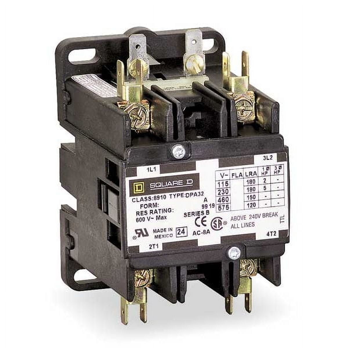 8910DPA92V02 Square D Co Class 8910 Contactor 2 pole 6V 9A 110VV coil ...