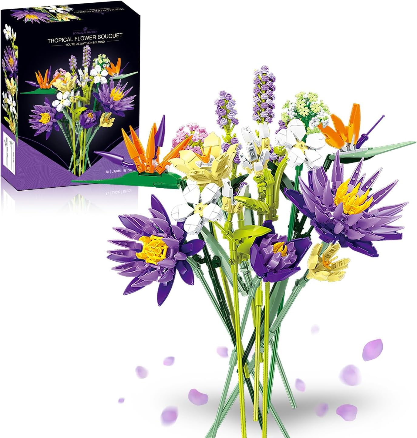 891pcs Purple Floral Building Blocks Set, DIY Artificial Flower Bouquet ...
