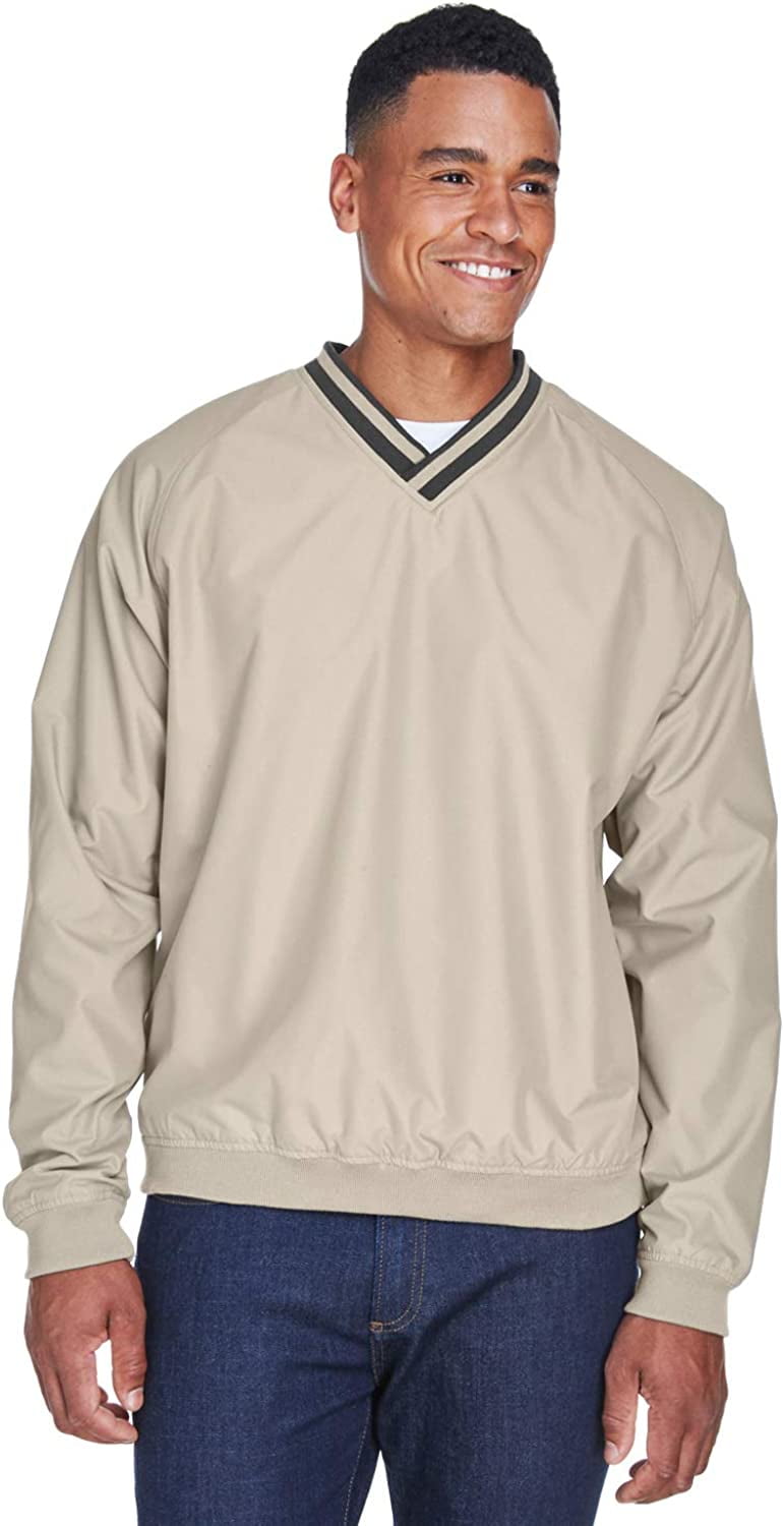 8926 UltraClub Long-Sleeve V-Neck Wind Shirt Tan/Navy S - Walmart.com