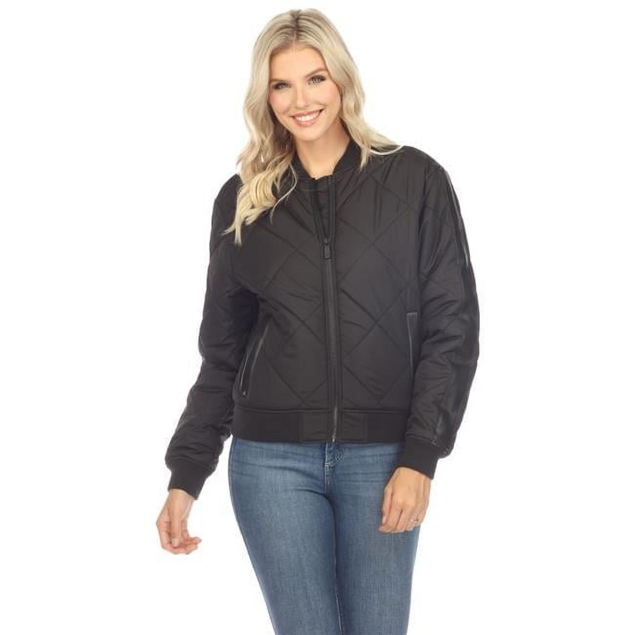 8945-01-L Womens Lightweight Diamond Quilted Puffer Bomber 8945-01-L Womens Lightweight Diamond Quilted Puffer Bomber
