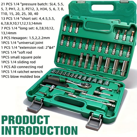 899/52+1 Piece Tool Set - Portable 4-Layer Tool Box with Wheels, 1/4 ...
