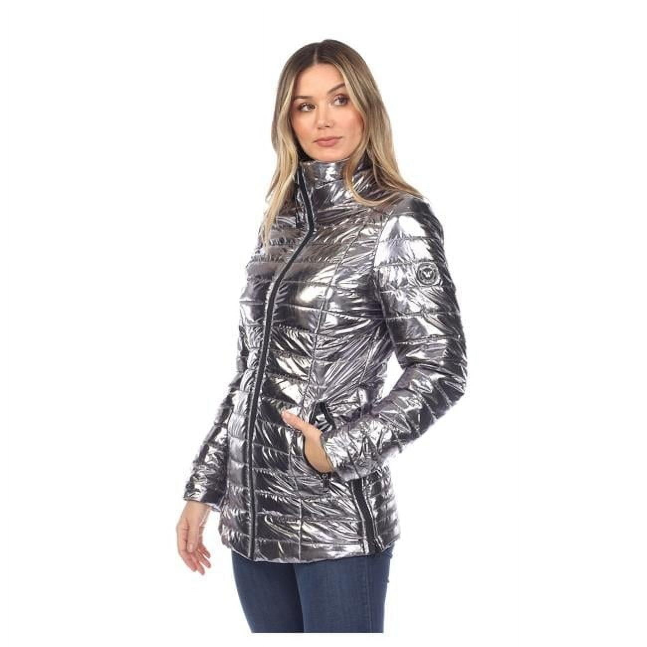8999M-17-L Metallic Puffer Coat, Silver - Large - Walmart.com
