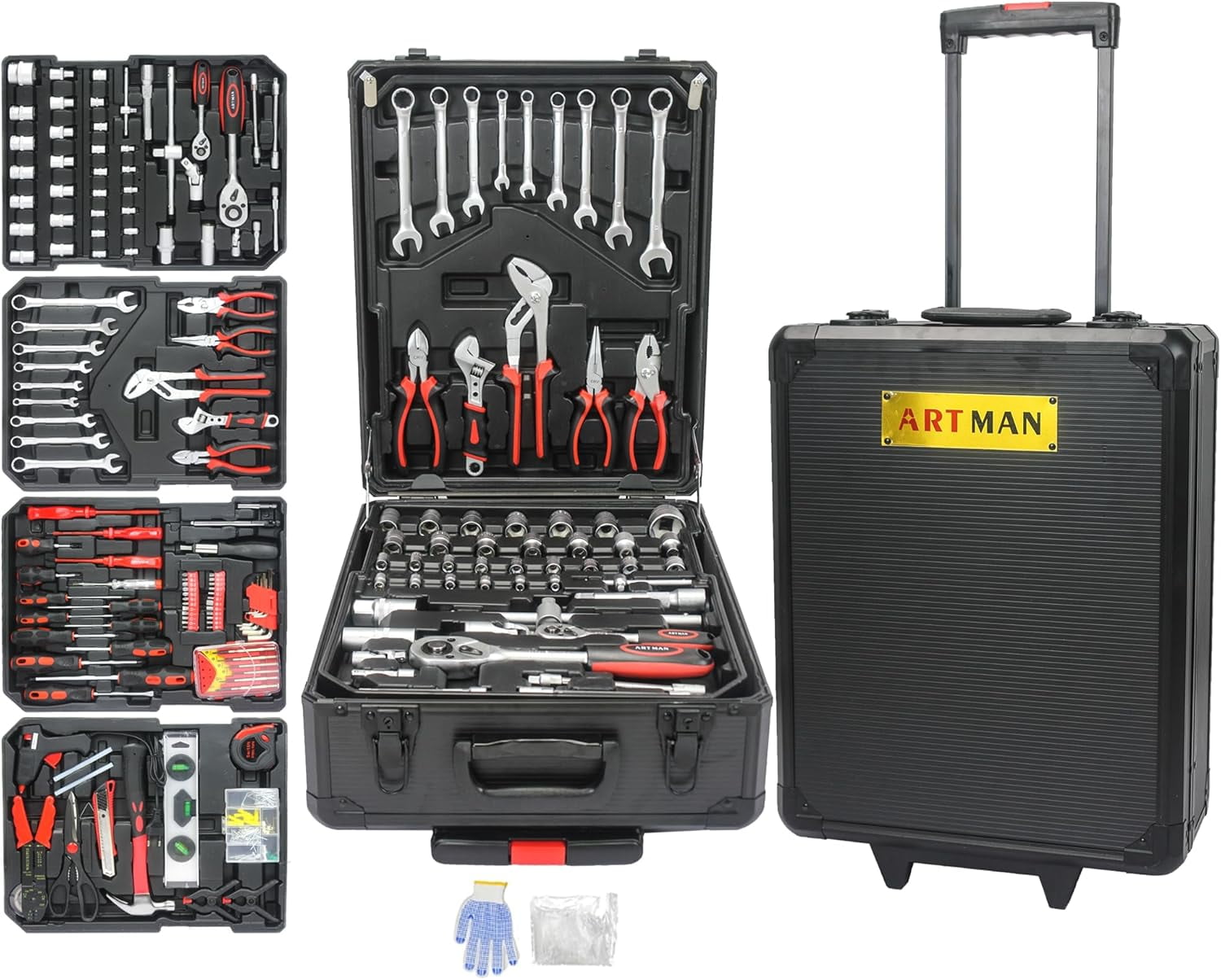 899PCS Tool Set Basic Tool Kit, Aluminum Trolley Case Complete Tool Box Set, General Household ...