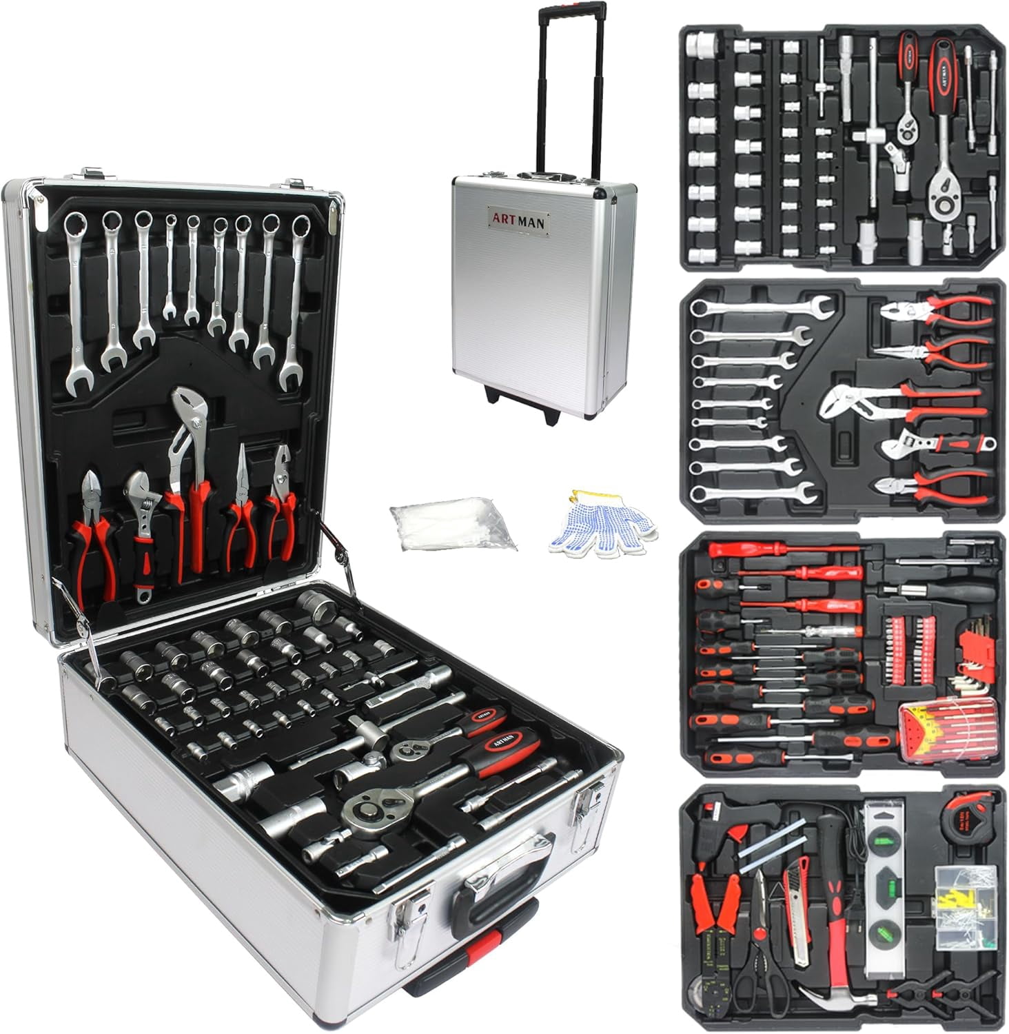 899pcs Tool Sets Rolling Trolley Case with Lock,4 Layer of Tool Sets 90 ...