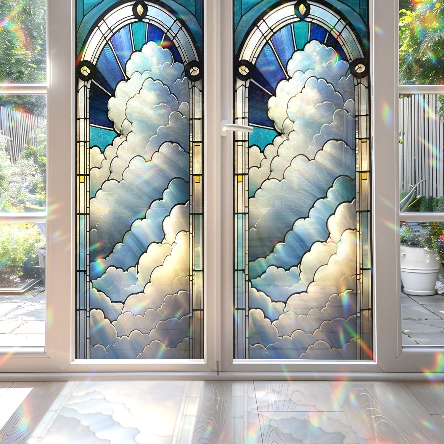 89Bloom 17.7 x39.4 Inches Decorative Clouds Stained Glass Window Film ...