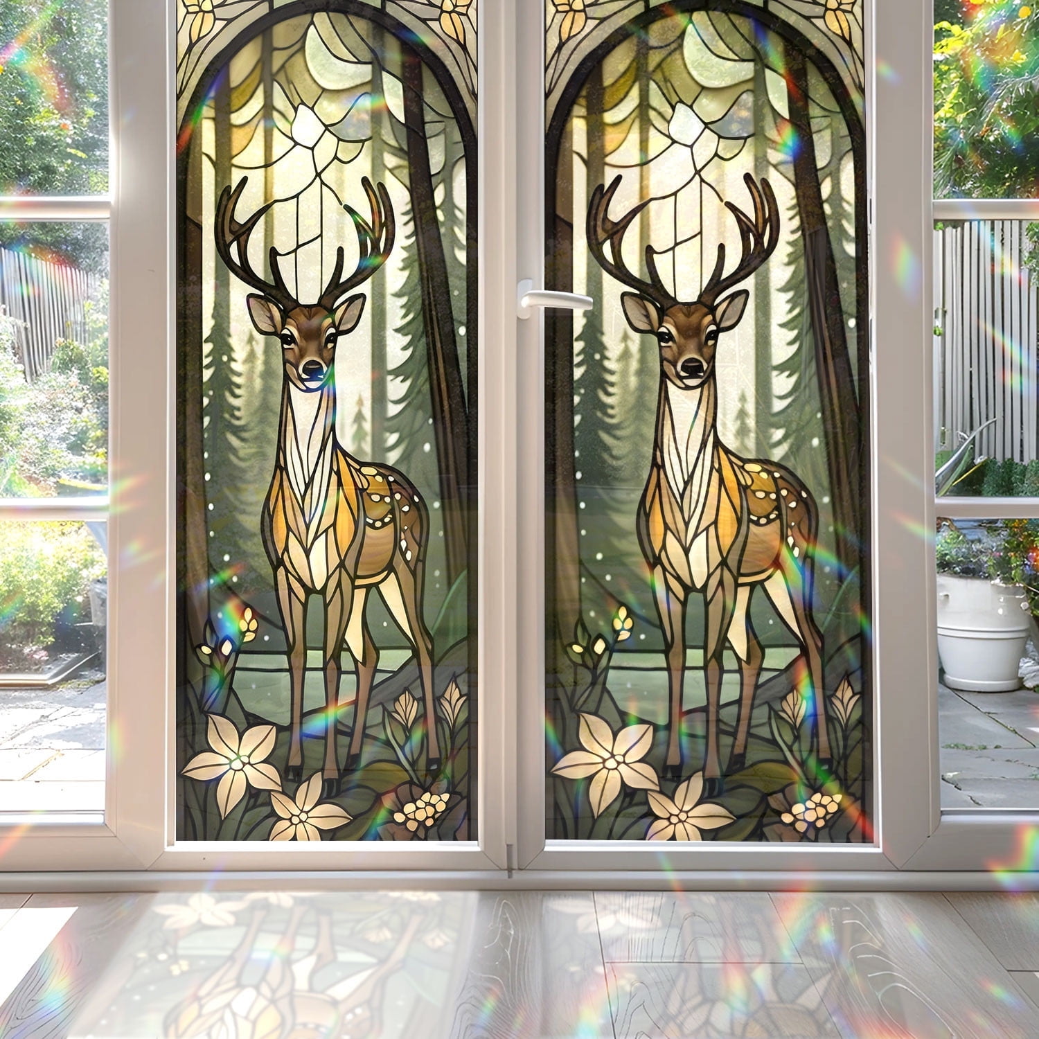 89Bloom 17.7 x39.4 Inches Decorative Deer Stained Glass Window Film ...