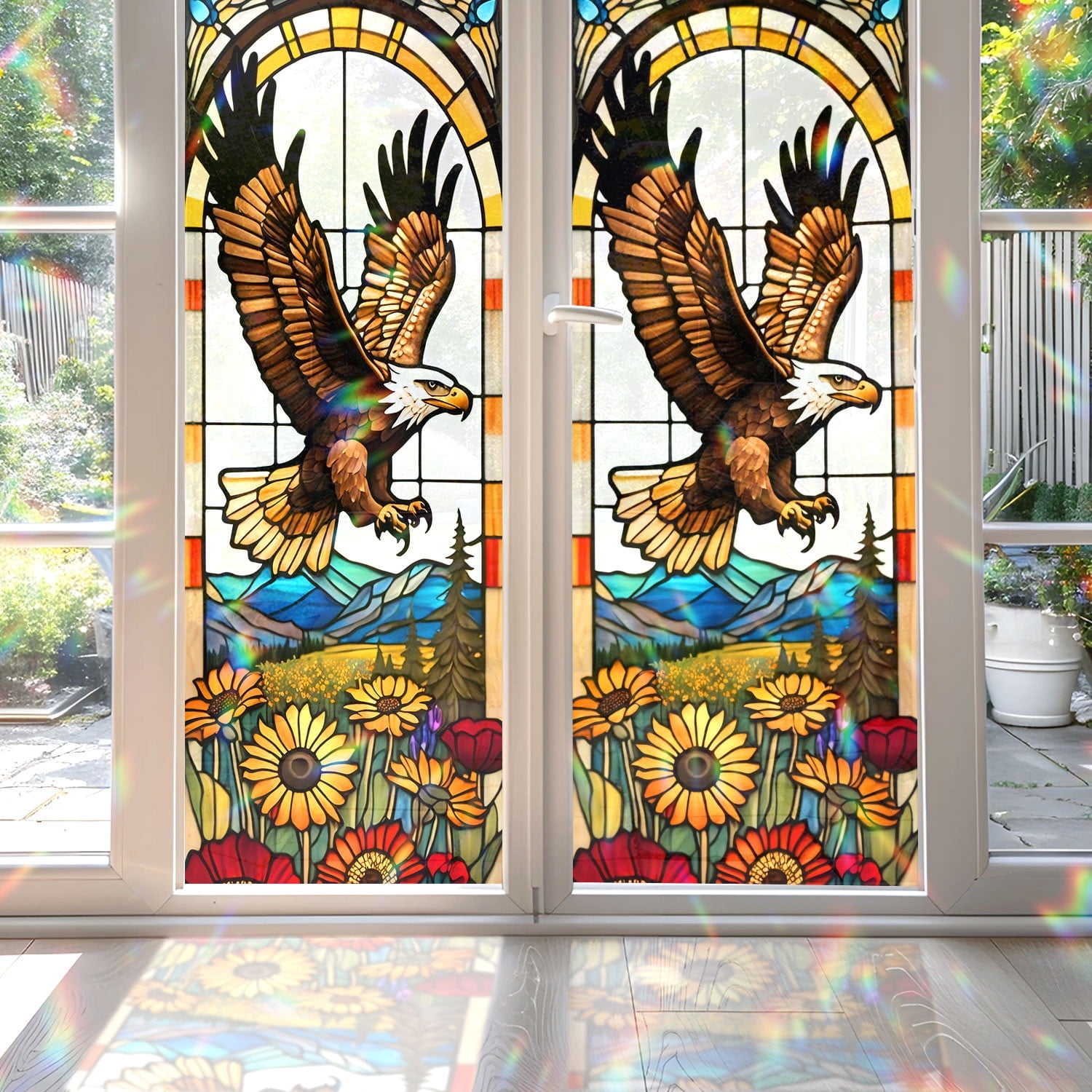 89Bloom 17.7 x39.4 Inches Decorative Eagle With Flower Stained Glass ...