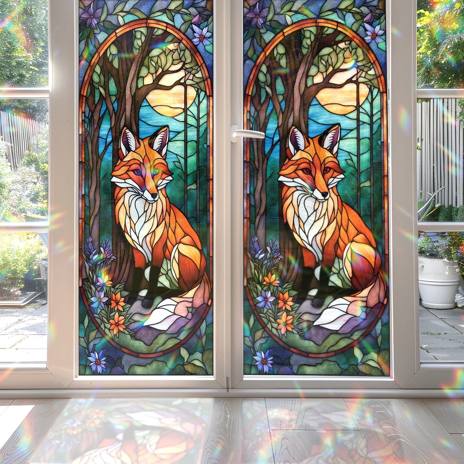89Bloom 17.7 x39.4 Inches Decorative Fox Stained Glass Window Film ...