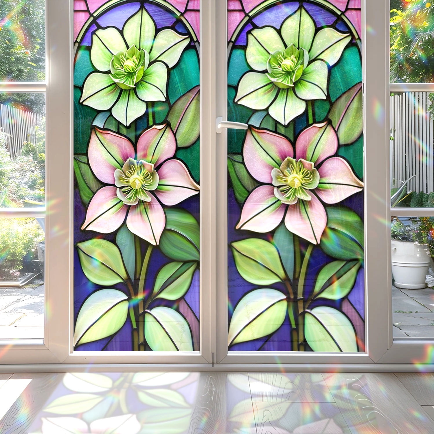 89Bloom 17.7 x39.4 Inches Decorative Hellebore Stained Glass Window ...